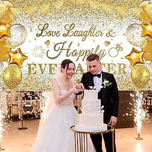 White Gold Bridal Shower Decorations Love Laughter and Happily Ever After Banner Backdrop Wedding Shower Banner Happily Ever After Decorations White Gold Wedding Bridal Engagement Party Decorations