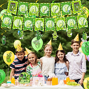 35 Pieces Pickle Party Decoration, Include Funny Pickle Birthday Banner Honeycomb Centerpieces Cake Topper Pickle Party Latex Balloons for Birthday Baby Shower Party Supplies