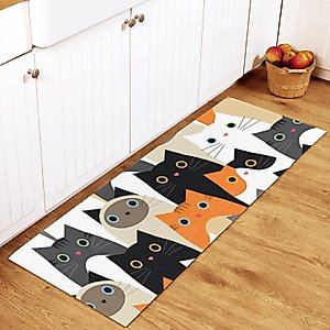 Cute Cat Funny Kitchen Mat and Rug, Floor Mat Anti-Slip Rugs for Kitchen, Floor Home, Office, Sink, Laundry