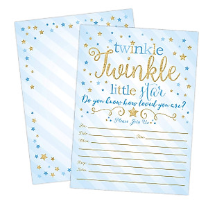 Your Main Event Prints Boy Twinkle Twinkle Little Star Baby Shower Invitations, Blue and Gold Twinkle Twinkle Little Star Boy Baby Shower Invites, 20 Fill in Style With Envelopes