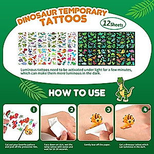 Dinosaur Birthday Party Supplies for 12 Kids, Dino Gift Bags Party Favors with Dinosaur Eggs That Hatch, mini dinosaur figures grown in dark , Slap Bracelets, Rubber Rings and Tattoos Stickers for dino themed party Gifts, Goodie treat Bags Fillers