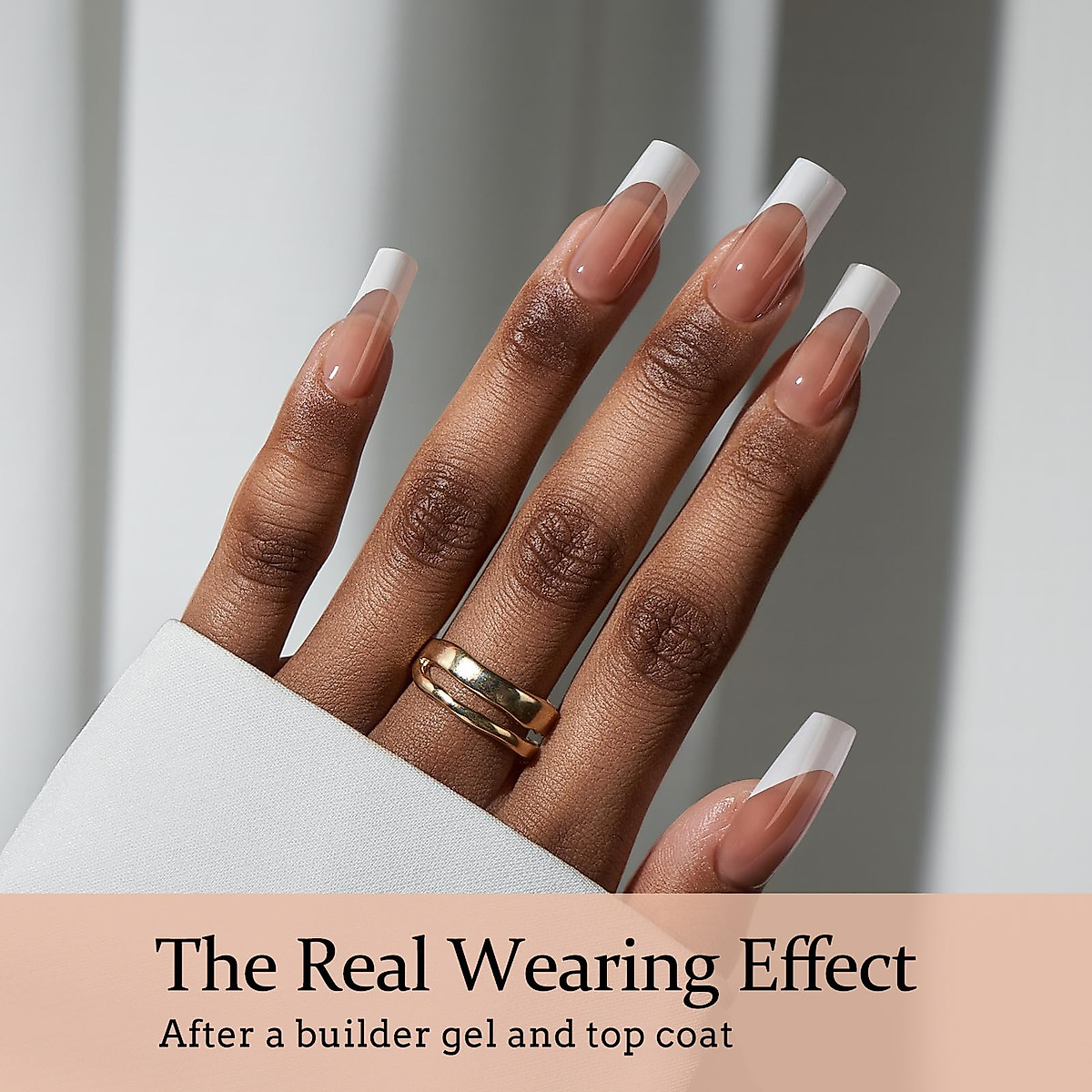 btartboxnails XCOATTIPS French Tip Nails, 300pcs Brown Long Square French Tip Gel Nails, French Tip Press on Nails for DIY Nail Art