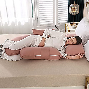 HINAPRAM Pregnancy Pillows for Sleeping Detachable U Shaped Full Body Pillow Maternity Pillows for Sleeping 55 inches Pregnancy Body Pillow with Cotton Cover(Pink)