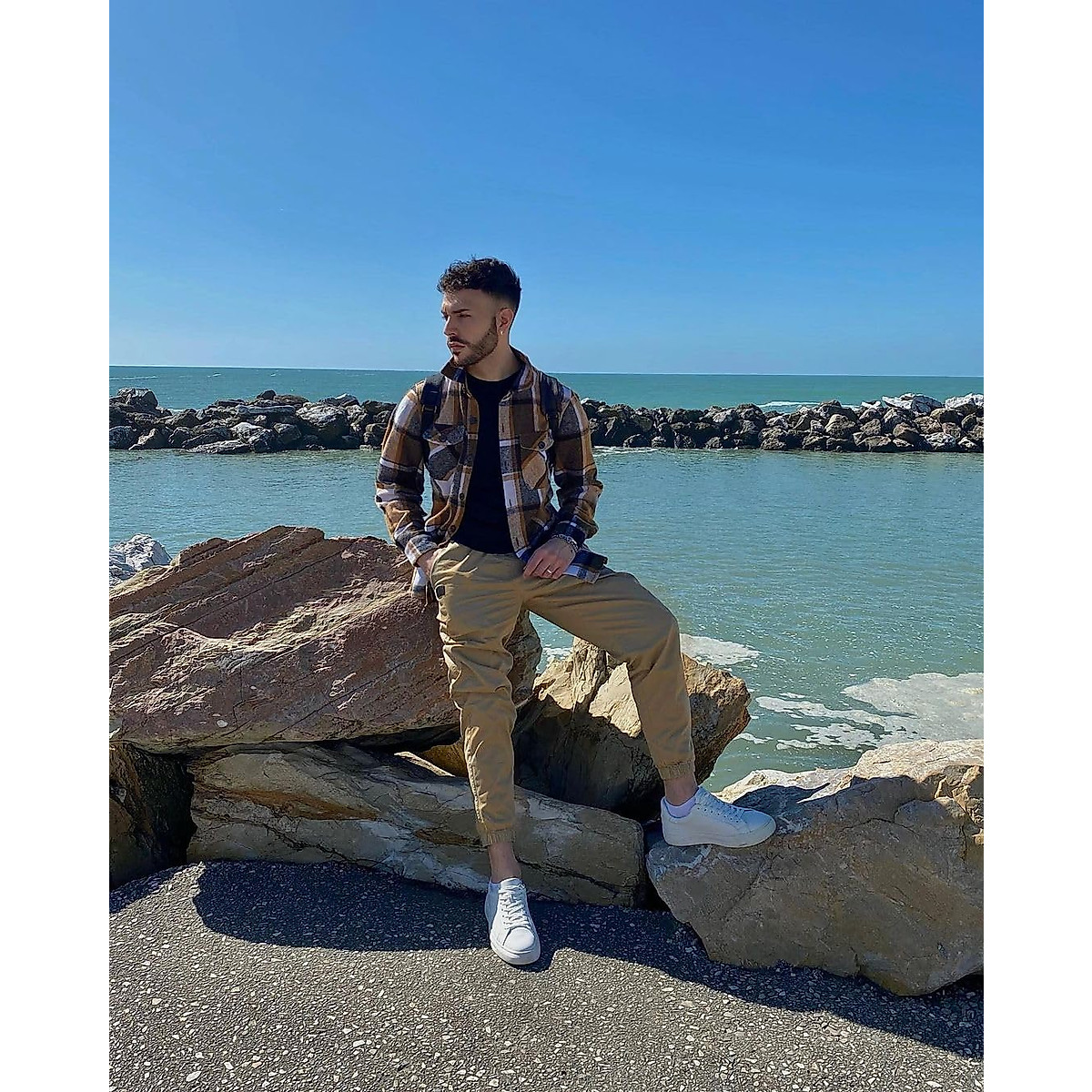 JMIERR Men's Casual Joggers Pants - Cotton Drawstring Chino Cargo Hiking Outdoor Twill Track Sweatpants with Pockets, Relaxed Fit, US 34(M), Khaki.