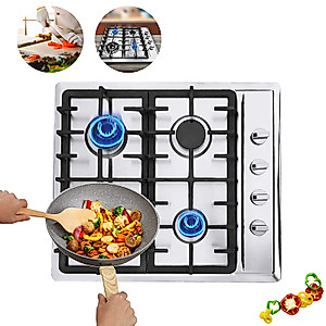 4 Burners Gas Stove Top, 23 inches Gas Cooktop, Stainless Steel Cooktop Cast Iron Grates Gas Stovetop with Thermocouple Protection and Easy to Clean