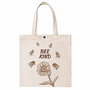 boutikpro Bee Kind Canvas Tote Bag, Aesthetic Cotton Reusable Canvas Bag with Handles for Women Cloth Grocery Shopping Bags Birthday Gift Choice