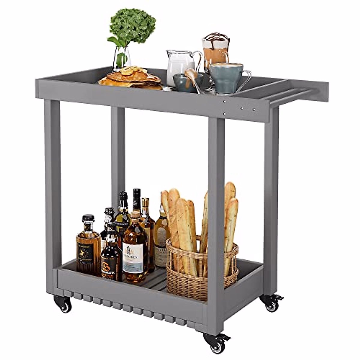 Senfot Heavy Duty Utility Cart, All-Weather HDPE Multi-Purpose Rolling Service Trolley, Corrosion and Wear Resistant, Easy to Maneuver and Store for Home, Office, and Warehouse(Grey)