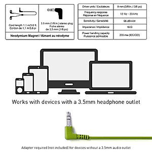 Panasonic ErgoFit Wired Earbuds, In-Ear Headphones with Dynamic Crystal-Clear Sound and Ergonomic Custom-Fit Earpieces (S/M/L), 3.5mm Jack for Phones and Laptops, No Mic - RP-HJE120-G (Green)