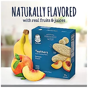 Gerber Teethers Gentle Teething Wafers Variety Pack - 1 Box Banana Peach, 1 Box Strawberry Apple Spinach - 12 CT/Box (Pack of 2 Boxes)