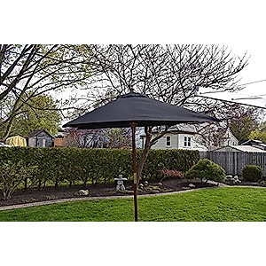 Germisept Marrin Black 7.5ft Patio Umbrella with Hand Crank and Wood Pole Base - Made from Recycled Water Bottles