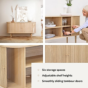 WERMO 55'' Sideboard Storage Cabinet with Doors and Shelves - Wood Credenza for Living Room, Bedroom, Entryway and Home Office Cabinet. Kitchen Buffet, Modern Media Console Table with Storage (Oak)