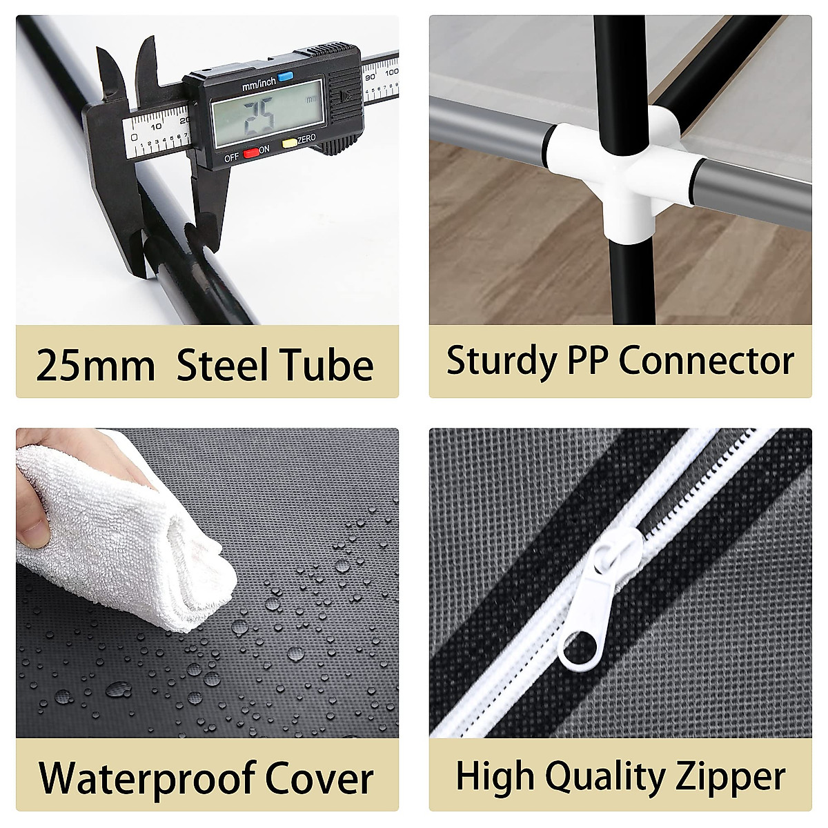 LOKEME Portable Closet, Great Size 82-Inch Portable Wardrobe with 5 Hanging Areas and 10 Storage Shelves for Hanging Clothes, Extra Sturdy 25mm Steel Tube and Easy to Assemble, Grey