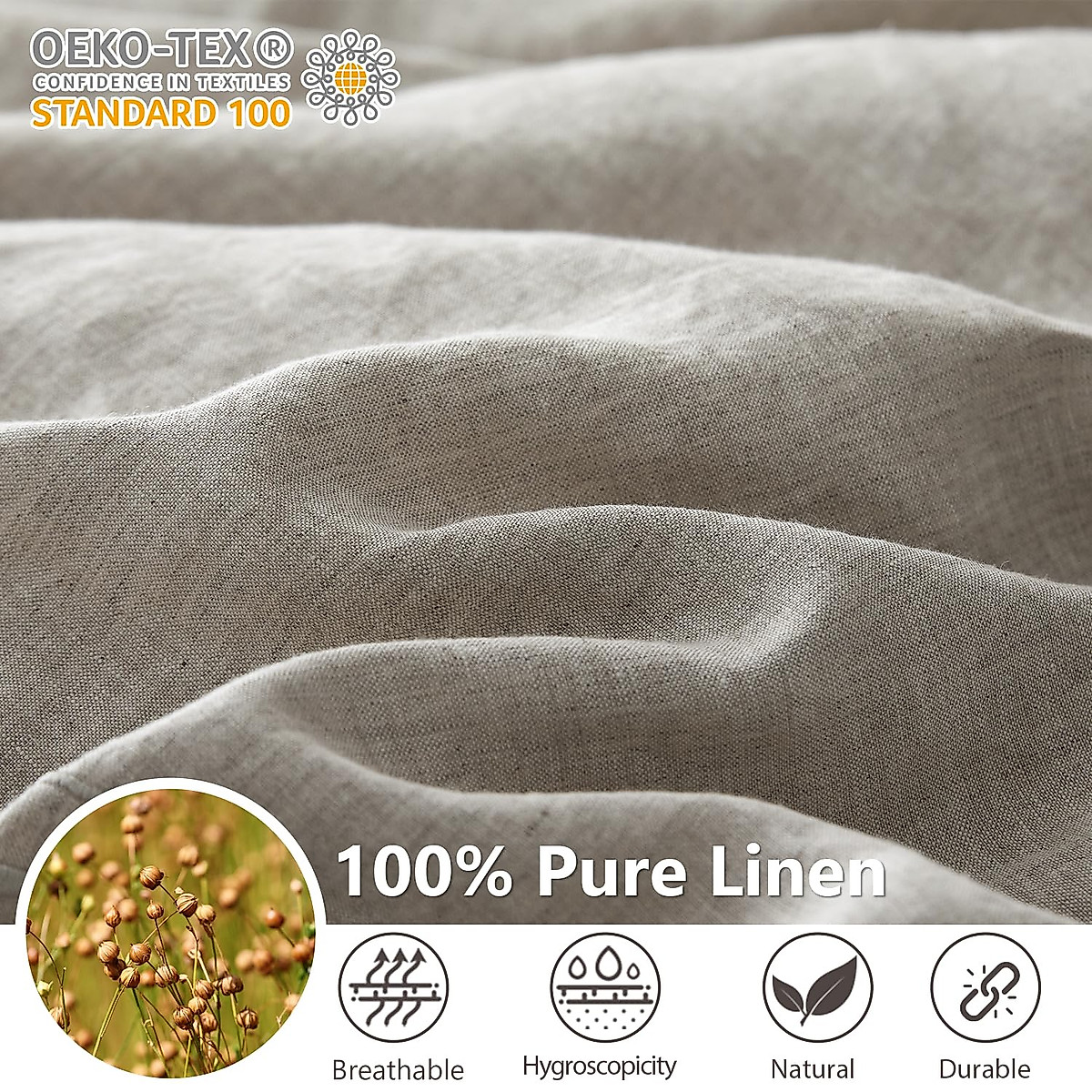 Simple&Opulence 100% Washed Linen Duvet Cover Set 104"x92" - 3 Pieces Soft Farmhouse Comforter Set Double Embroidered with Button Closure - 1 Duvet Cover and 2 Pillowshams (Linen, King)