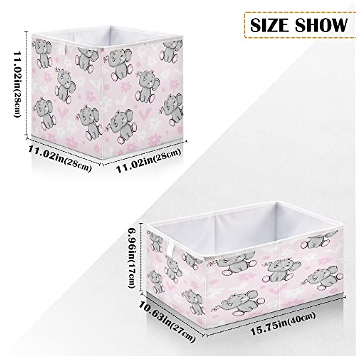 Kigai Cute Elephant Cube Storage Bins - 11x11x11 In Large Foldable Storage Basket Fabric Storage Baskes Organizer for Toys, Books, Shelves, Closet, Home Decor
