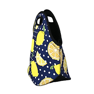 allydrew Insulated Neoprene Lunch Bag Zipper Lunch Box Tote, Lemons