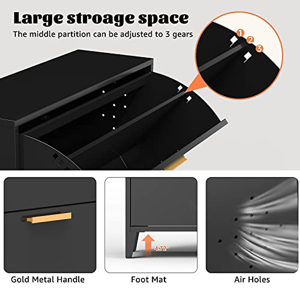 Omethey Shoe Cabinet with 3 Flip Drawers, Wall Mount & Floor Mount Shoe Organizer, All Steel Black Narrow Shoe Storage Cabinet for Entryway, Hallway and Corridor