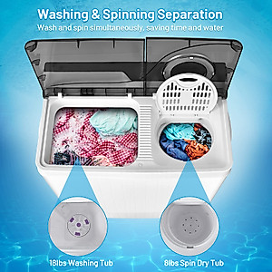 Giantex Washing Machine Semi-automatic, Twin Tub Washer with Spin Dryer, 26lbs Capacity, Built-in Drain Pump, Portable Laundry Washer, Compact Washing Machine for Apartment, Dorm and RV (White+Gray)