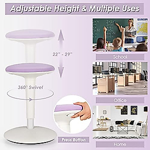 Giantex Wobble Stool Height-Adjustable Standing Desk Stool W/Swivel, Tilt Motion, Premium Airlift, Wiggle Chair for Flexible Seating, for Junior, Home, Office, School Active Chair (Violet+White)