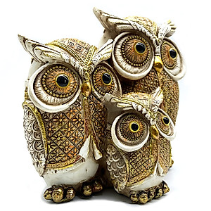Owl Family Statue Sculpture Frgurine Gift for Home Office Living Room Desktop Decoration Garden Figurines Outdoor Decor (Brown)
