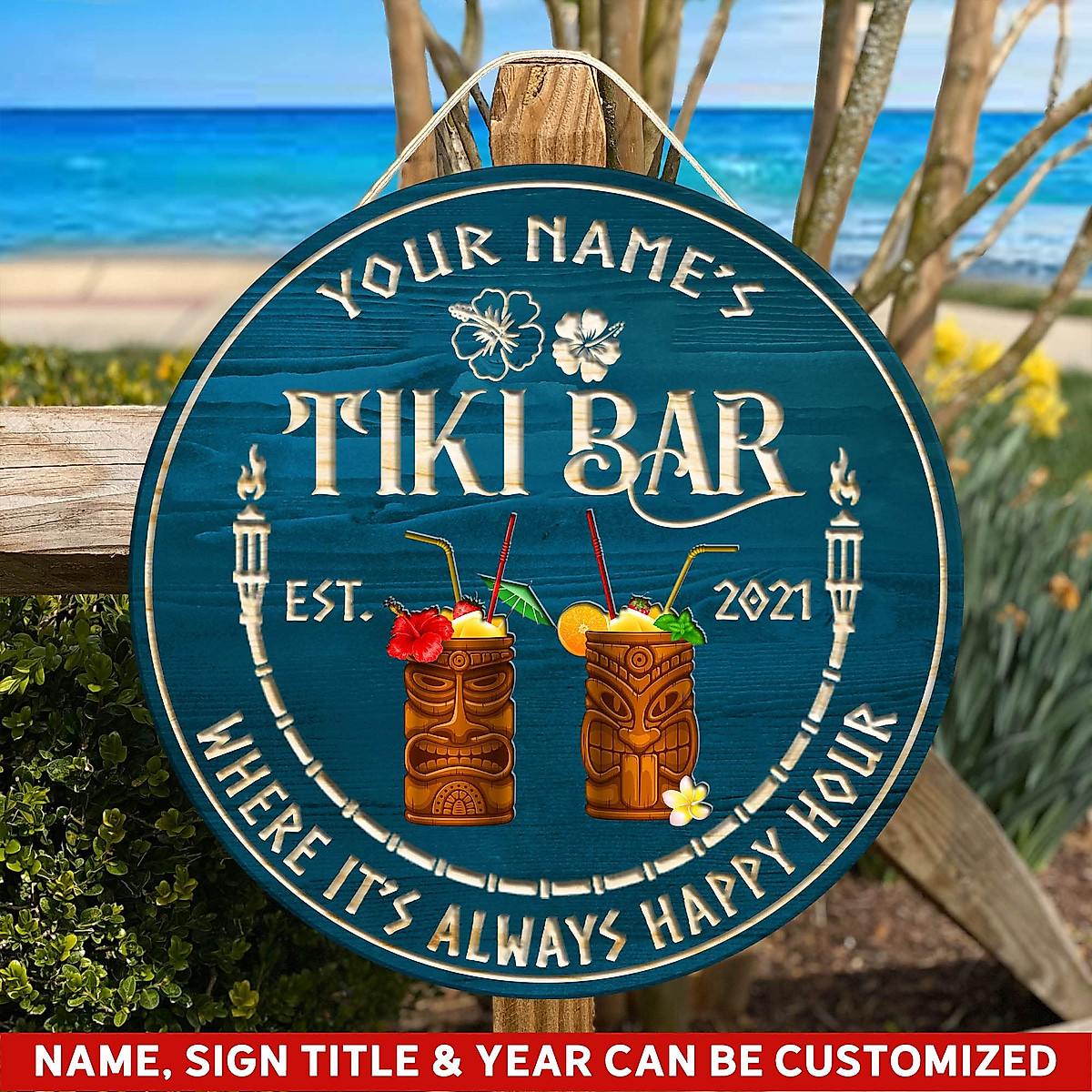 Artsy Woodsy Custom Tiki Bar Printed Wood Sign (Not Real Carved or Neon Sign), Summer Decor, Pool Sign, Backyard Bar & Grill Patio Porch Deck Home Pub Man Cave, Gifts for Beach Lovers (01)