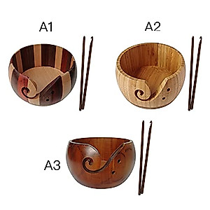 Alapaste Wooden Yarn Bowl Holder with Bamboo Handle Crochet Hook,6 Inch Wool Storage Handmade Crochet Kit Organizer Knitting Yarn Holder with Hole DIY Crafting Supplies,A1