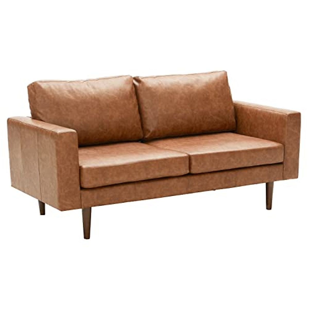 Kingfun 65" W Faux Leather Loveseat Sofa Couch, Love Seat Sofas and Couches for Living Room Bedroom Office and Small Spaces, Mid Century Modern Decor Love Seats Furniture with Solid Wood Leg,Brown