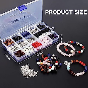 tchrules 463pcs Crystal Beads Kit for Jewelry Making, Natural Stone Healing Beads for Bracelet Making, 8mm DIY Lava Stone Marble Beads Gemstone for Jewelry Necklace Making Kits