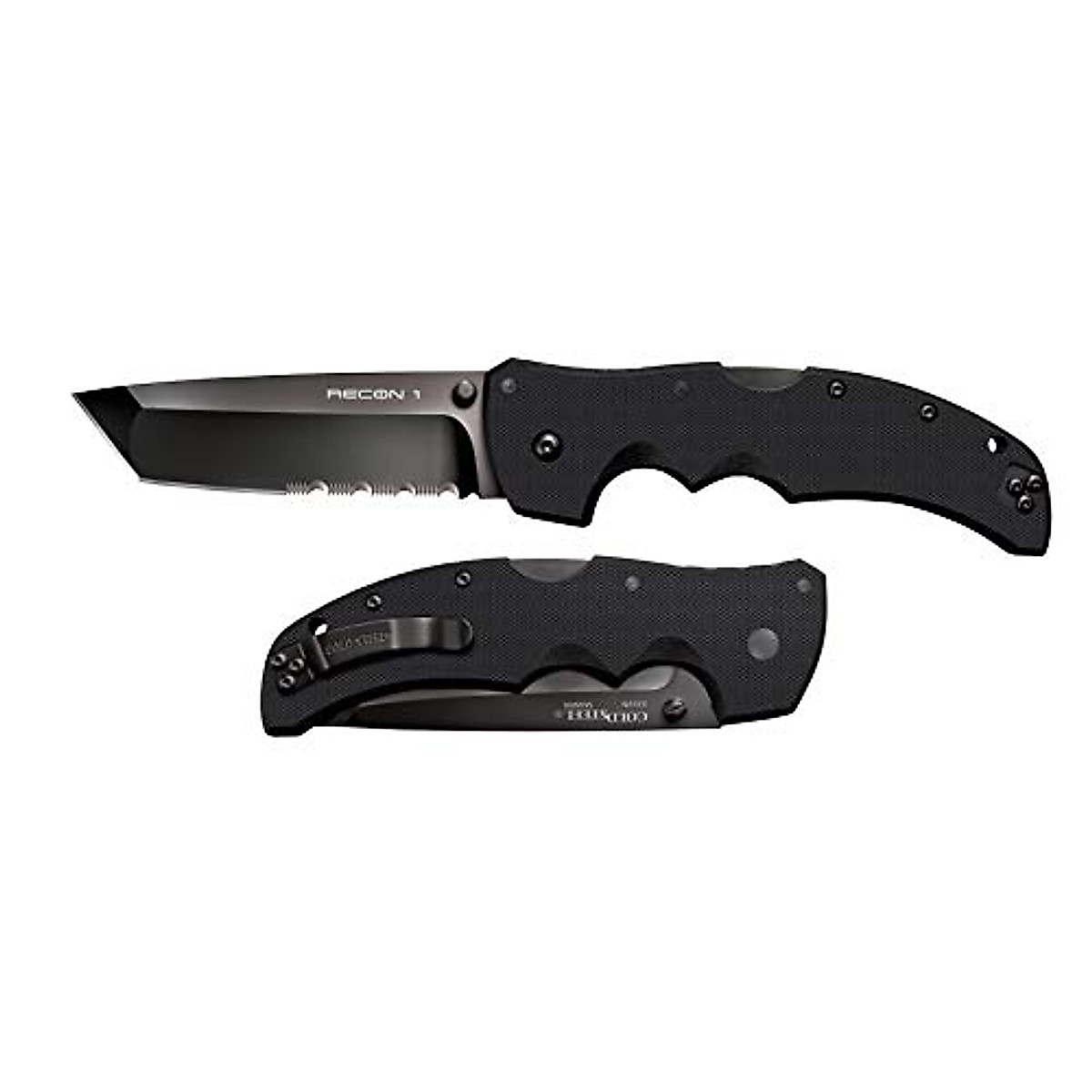 Cold Steel Recon 1 Series Tactical Folding Knife with Tri-Ad Lock and Pocket Clip - Made with Premium CPM-S35VN Steel, Tanto Half Serrated