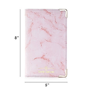 Sonic Server Marble Style Deluxe Server Book for Restaurant Waiter Waitress Waitstaff | Millennial Pink | 9 Pockets Includes Zipper Pouch with Pen Holder | Holds Guest Checks, Money, Order Pad