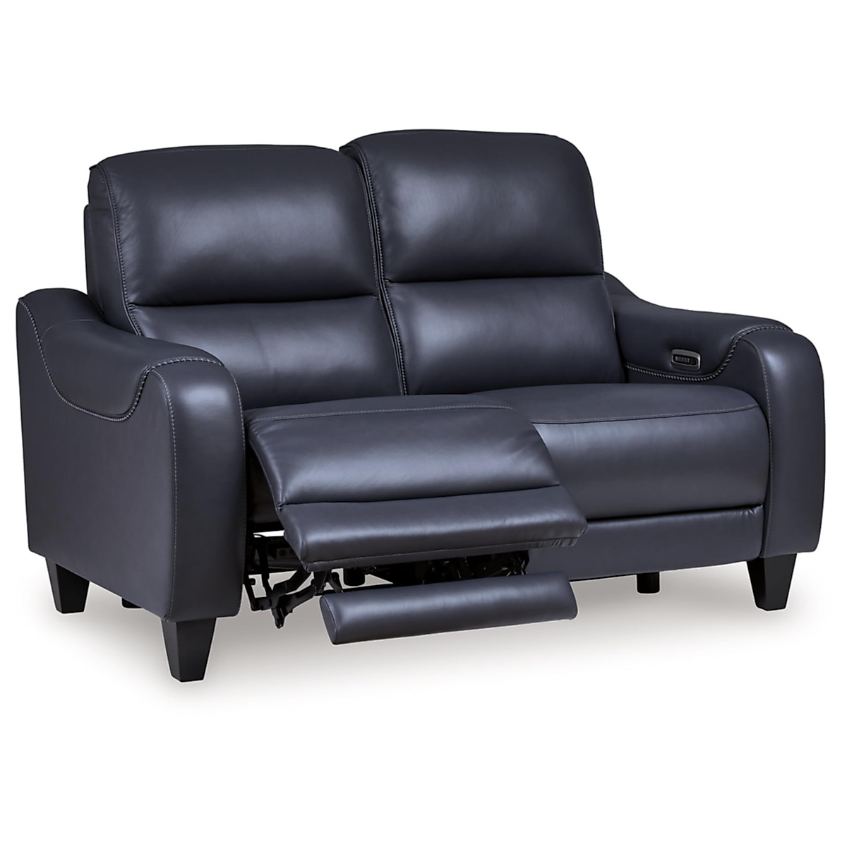 Signature Design by Ashley Mercomatic Contemporary Leather Match Wall Hugger Power Reclining Loveseat with Adjustable Headrest and USB Ports, Blue