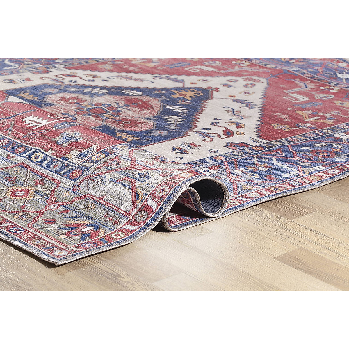 GLN Rugs Vintage Collection - Machine Washable Area Rug, Vintage Washable Rug, Non Slip Area Rug, Low Pile Living Room Rug, Bedroom Rug, Bathroom Rug - Easy Clean (2'x3' Red Rug)