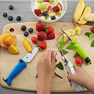 Kuhn Rikon KinderKitchen Children’s Knife, Set of 3 - Including Scissors, Green, Blue & White