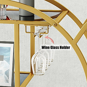 HEONITURE Bar Cart, Upgraded 3 Tier Gold Bar Serving Cart with Glass Holder and Wheels, Metal Handle Round Bar Carts for The Home, Kitchen, Living Room