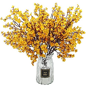 Hananona 10 Pcs Babys Breath Artificial Flowers Orange Fake Silk Gypsophila Flowers for Fall Home Decor Floral Arrangement Table Centerpieces (10, Orange)