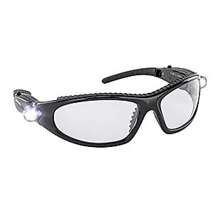 LED Inspectors Safety Eyewear Glasses. Black Frame and Clear Lens. Ultra Bright Built-In LED Lights. 99.9% UV Protection. High-Impact Polycarbonate Lens. (5420)