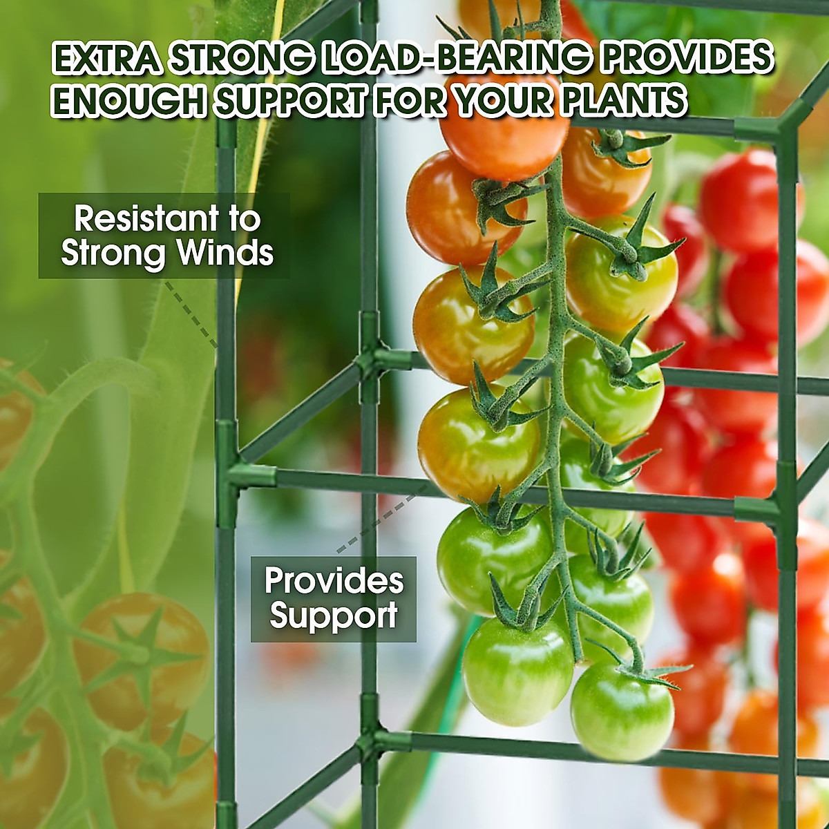 Hoyejyou 3 Pack Tomato Cages for Garden, 41.5 x 14 x 14 Inches Square Tomato Plant Support Pole, Heavy Duty Steel Plant Tower Stakes, Garden Cucumber Trellis for Climbing Vegetables Flowers Fruits