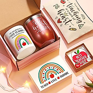 Best Teacher Gifts for Women Teacher Appreciation Gifts, End of Year Teacher Gifts from Student, Thank You Teacher Gifts Basket Daycare Teacher Gift, Funny Teacher Gift Set with Wine Tumbler Bracelet
