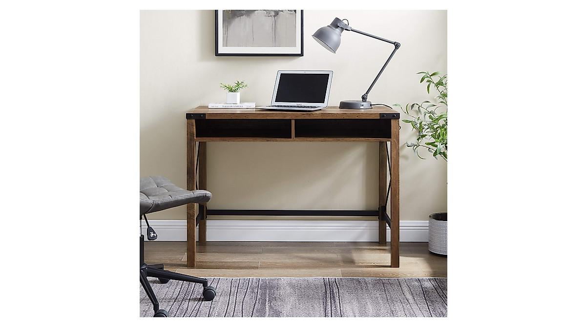 Modern Farmhouse Metal X Writing Desk - Rustic Oak, 42 Inch
