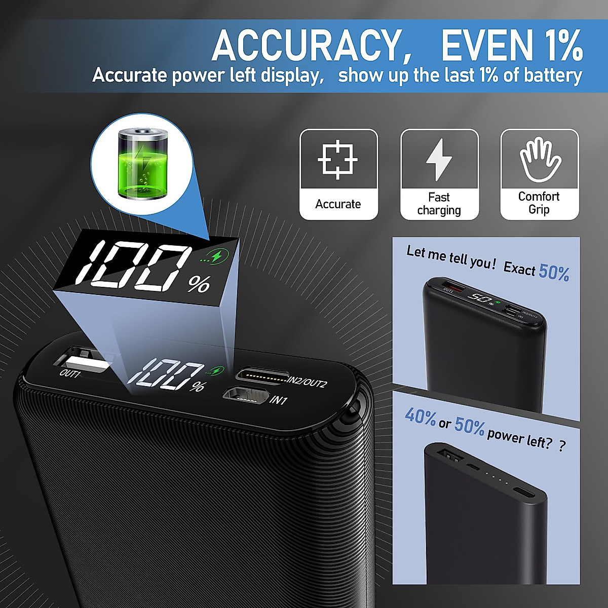 Heated Vest Battery Pack 26800mAh Power bank,22.5W Fast Charge 5v 2a Portable Charger With LCD Display Phone Charger,Dual Input Output USB-C Compatible With Heated Jacket iPhone Samsung iPad etc