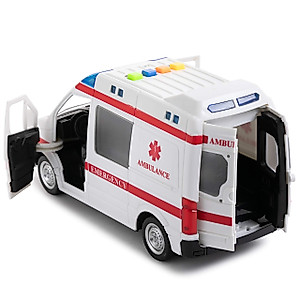 Toy To Enjoy Ambulance Toy Car with Light & Siren Sound Effects - Friction Powered Wheels & LED Lights - Medical Transport Emergency Vehicle, Heavy Duty Plastic Rescue Vehicle Toy for Kids & Children