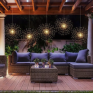 2 Pack Starburst Sphere Lights,200 Led Firework Lights, 8 Modes Dimmable Remote Control Waterproof Hanging Fairy Light, Copper Wire Lights for Patio Parties Christmas (2 Pack Battery Operated)