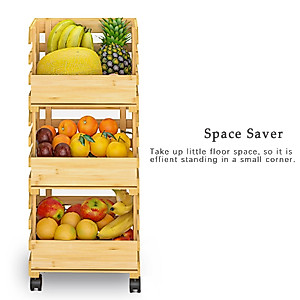 Merysen Fruits Basket for Kitchen Counter Detachable Fruit Basket Large 3-Tier Bamboo Fruit and Vegetable Storage Veggies Drinks Bread Snack