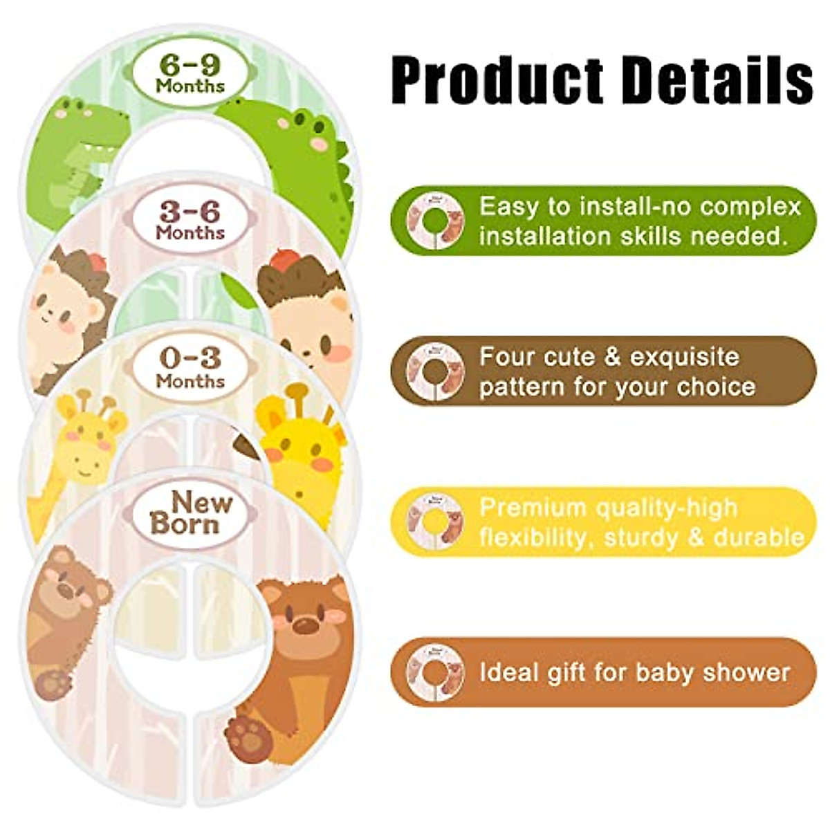 Upain Baby Closet Size Dividers for Clothes Set of 8 Nursery Floral Animal Starry Sky Clothes Organizer by Size/Ages from Newborn to Toddlers Wardrobe Hanger Dividers for Unisex Baby Girls Boys