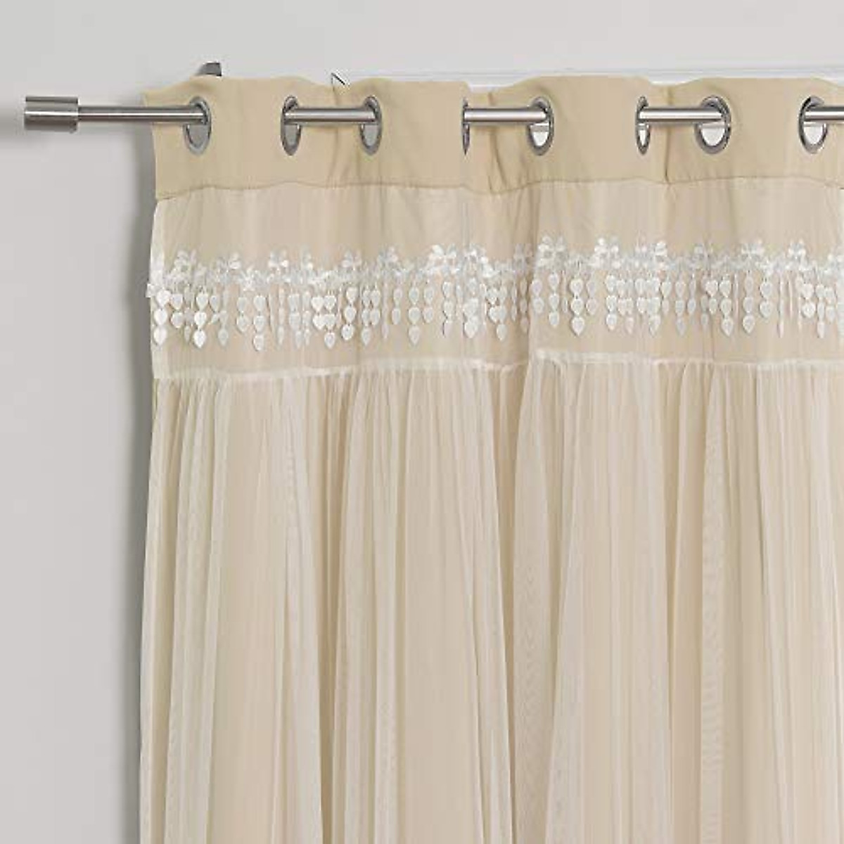 Best Home Fashion Lace Overlay Thermal Insulated Solid Blackout Curtains - Stainless Steel Nickel Grommet Top - Beige - 52" W x 84" L - (Set of 2 Panels)