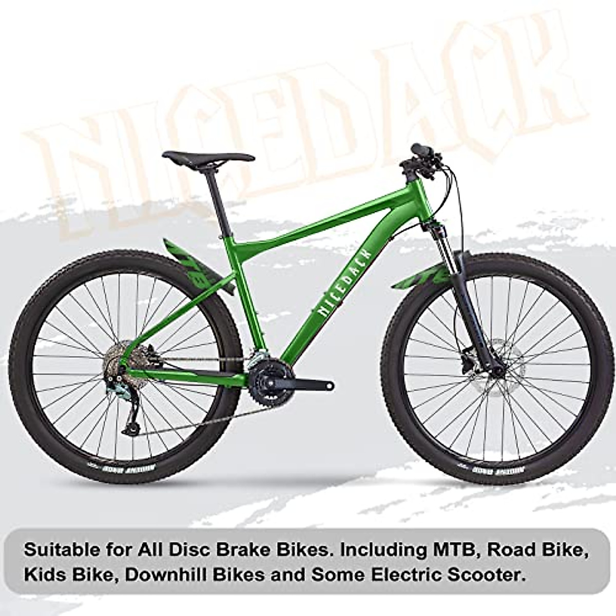 NICEDACK Mudguards Mountain Bike, 2 Pieces Mudguards Fit 20-29 Inch MTB Mudguard Front and Rear Compatible Bicycle Splash Guard (Green)