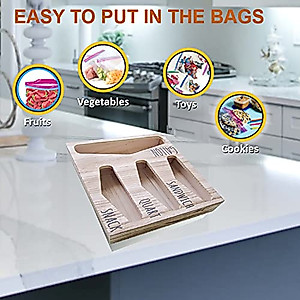 GONNADOO Wood Ziplock Organizer Box, Wood Kitchen Food Baggie Organization Dispenser for Kitchen Drawer Box, organizers and storage with Gallon, Quart, Sandwich and Snack Variety Size Bags (Natural)