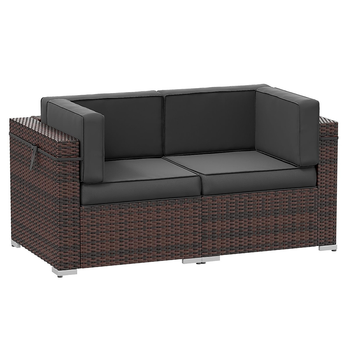 Amopatio Outdoor Patio Couch, Rattan Patio Furniture Set with Non-slip Cushion, 2 Pieces Outdoor Armrest High Back Sectional Sofas Suitable for Terrace, Poolside, Garden, Gery