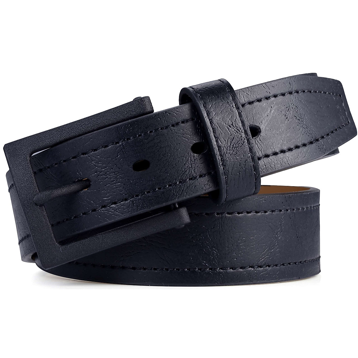 Marino Avenue Men's Belt, Leather Casual Belt, Looks Great with Jeans, Khakis, Dress - With Classic Single Prong Buckle - Solid - Deep Charcoal - 56 (Waist: 54)