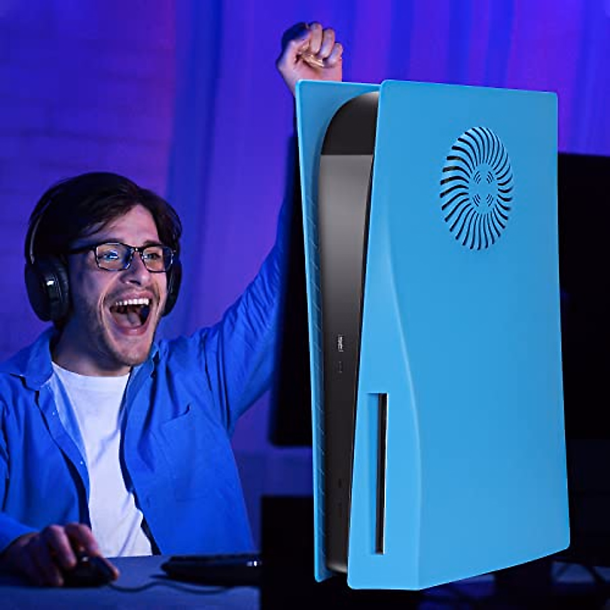 QYCHHJ PS5 Face Plates Disc Edition with Cooling Vents, PS5 Cover Plates with 400+ RGB LED Light Strip PS5 Panels for Playstation 5 Disc Edition PS5 RGB Lights Decoration Kit PS5 Accessories, Blue