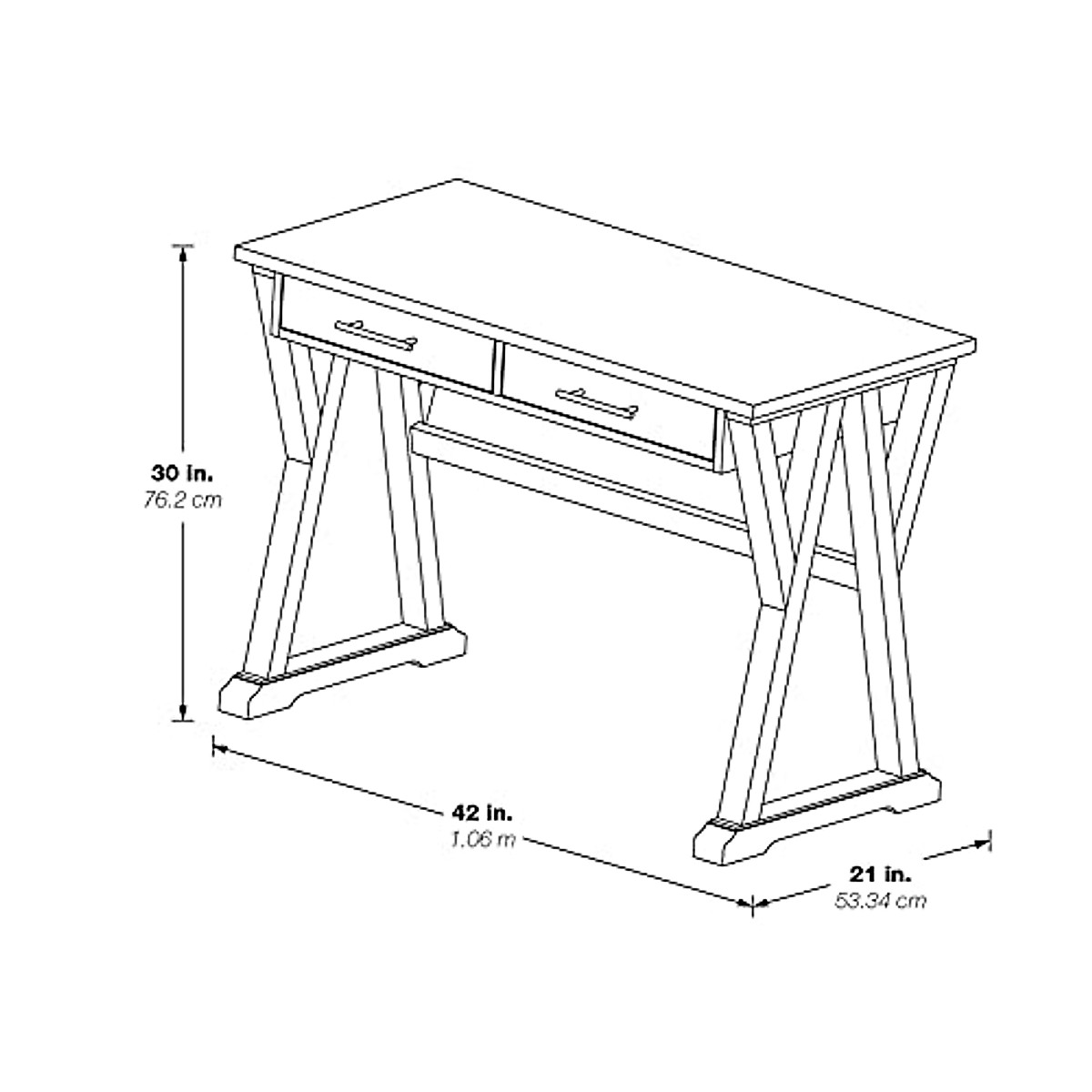 OSP Home Furnishings Jericho Rustic 42 Inch Writing Desk with 2 Drawers and Burnished Decorative Hardware, Antique White